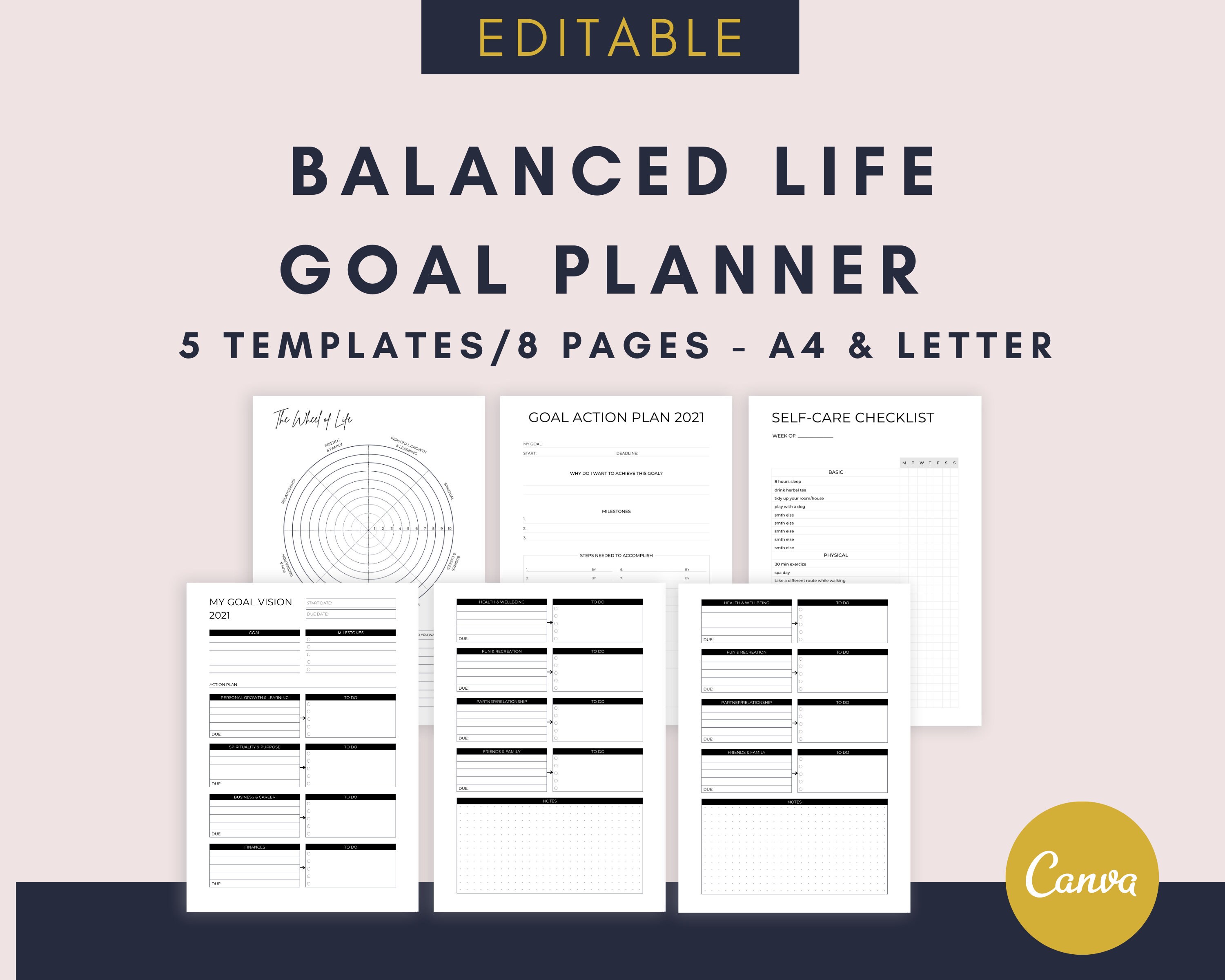 Life Goal Planner Editable Canva Template Wheel of Life Life | Etsy