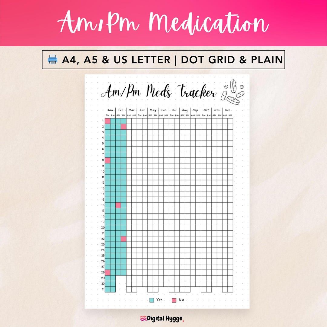 Medication Tracker Printable: AM/PM Pill Tracker (A4/A5/US Letter) - Etsy
