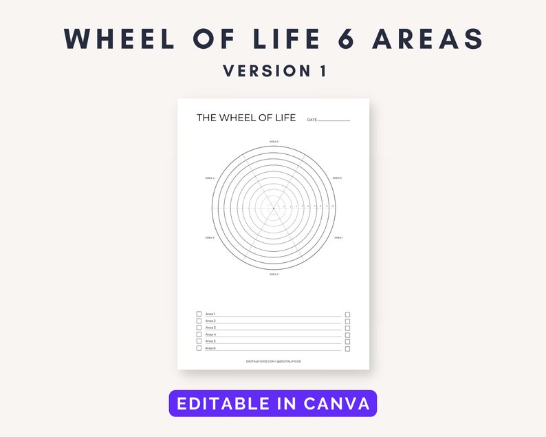 Minimal Wheel of Life 6 Areas Canva Template Life Balance Wheel ...