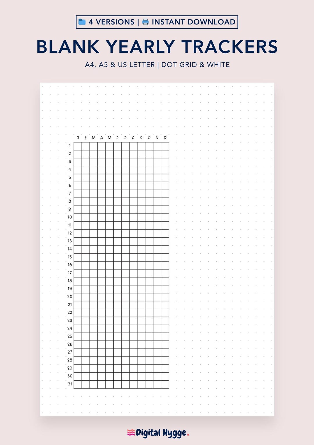 Blank Yearly Tracker Printable | Year in Pixels | Habit Mood Tracker ...
