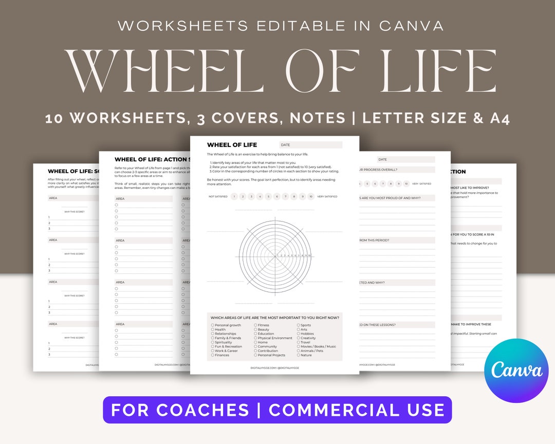 Wheel of Life Worksheets Editable Canva Template Life - Etsy