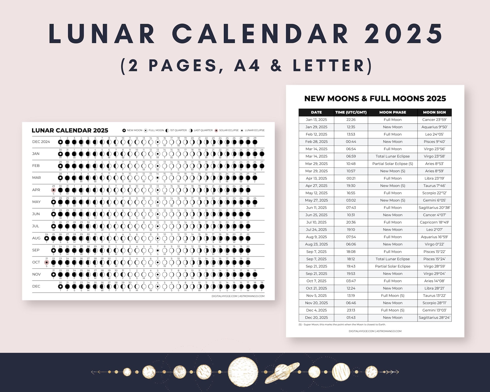 Lunar Months Calendar With Moon Phases | 13 Moons | Lunar Cycle | Lunar ...
