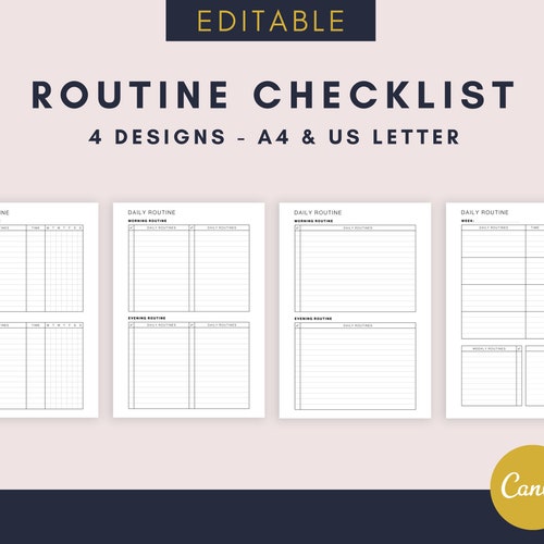 Daily Routine Checklist Editable Canva Template - Etsy
