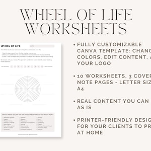 Wheel of Life Worksheets Editable Canva Template | Life Balance Wheel ...