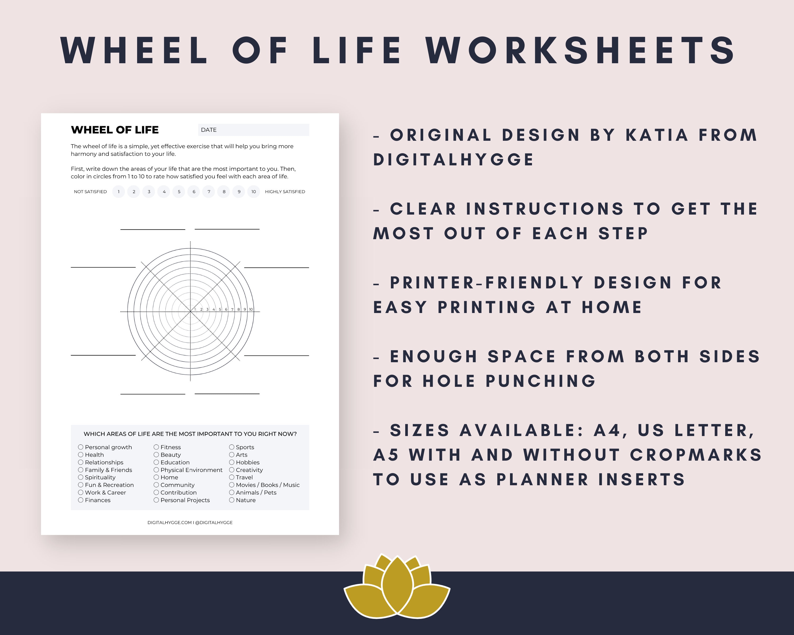 Wheel of Life Worksheets, Life Balance Wheel, A4, A5 & US Letter - Etsy
