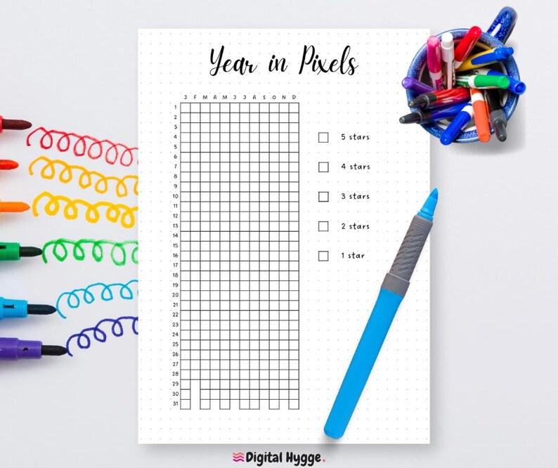 Year in Pixels Printable | Journal Page | Planner Page | Pixel Tracker ...