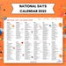 National Days Calendar Printable PDF | Landscape Horizontal Layout ...