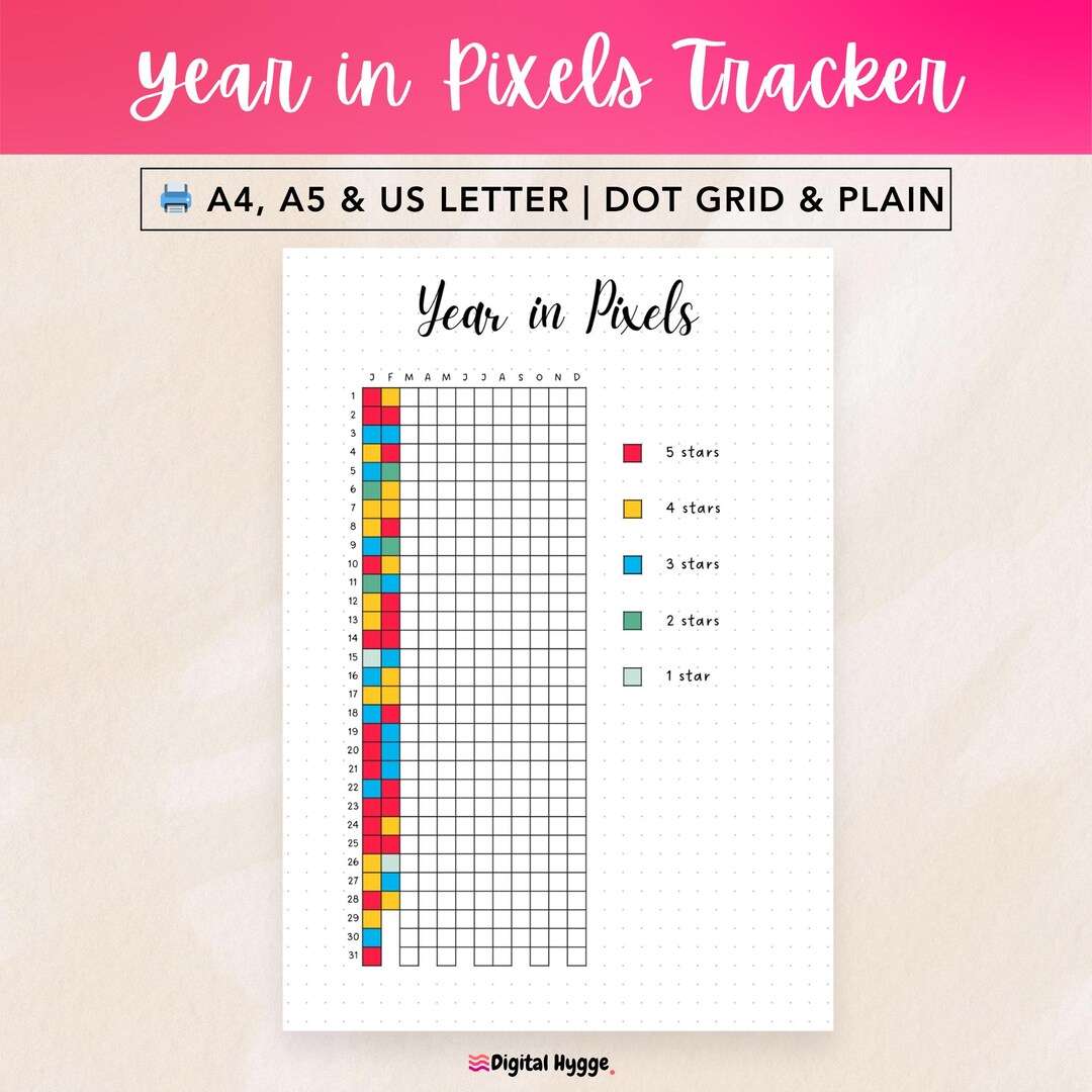 Year in Pixels Printable | Journal Page | Planner Page | Pixel Tracker ...