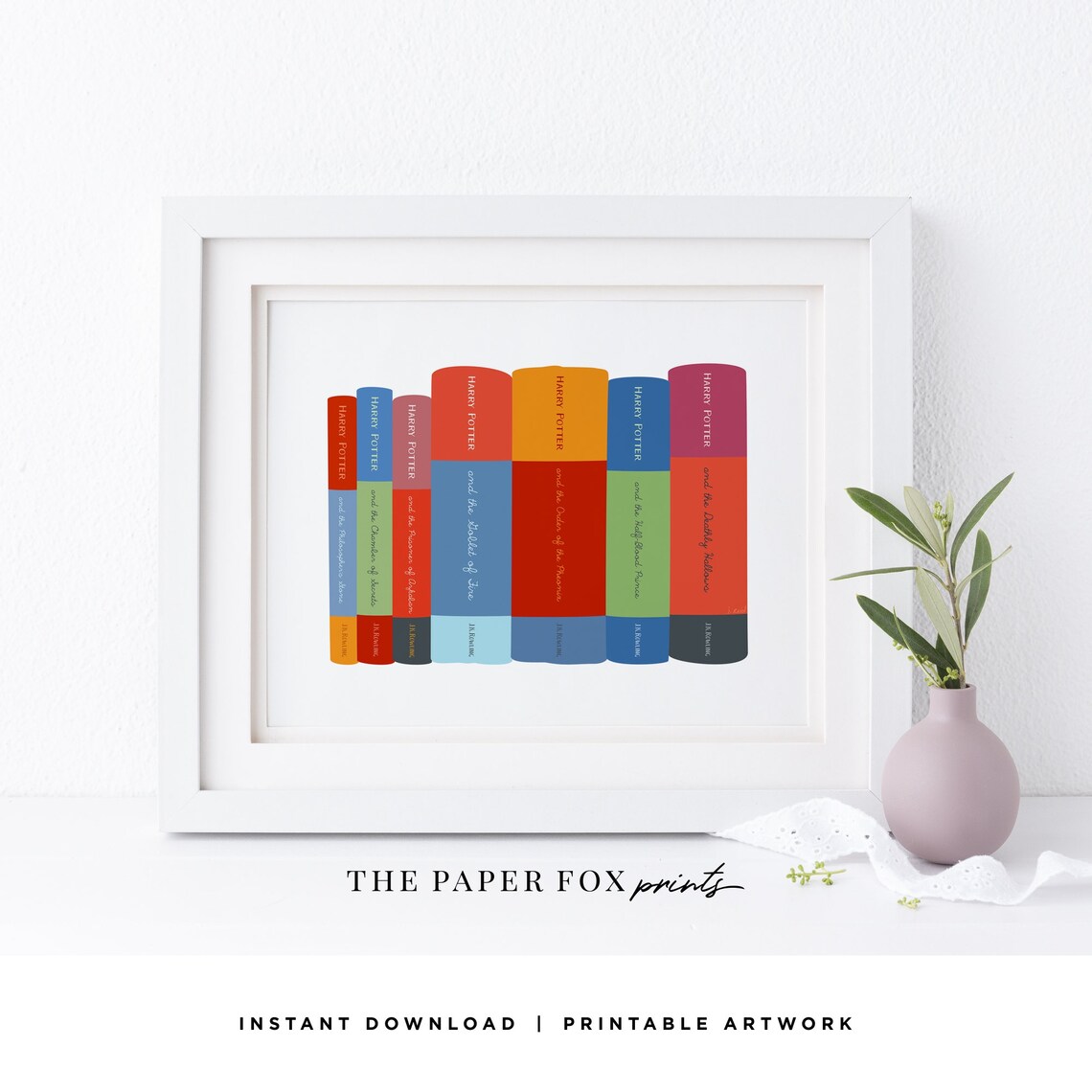 Harry Potter Book Spine Art Print Printable Full Color Harry Etsy
