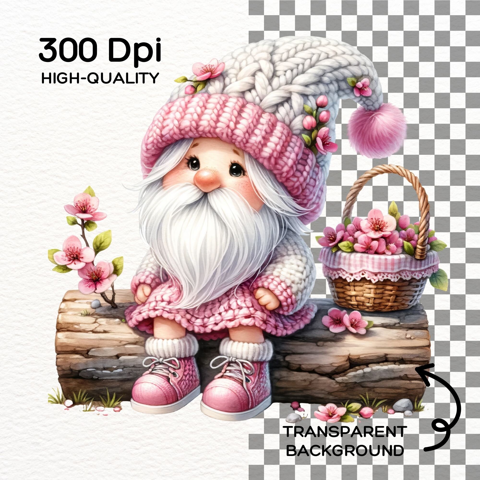 Spring Gnome Clipart, Watercolor Gnome Cherry Blossom, Spring Blossom ...