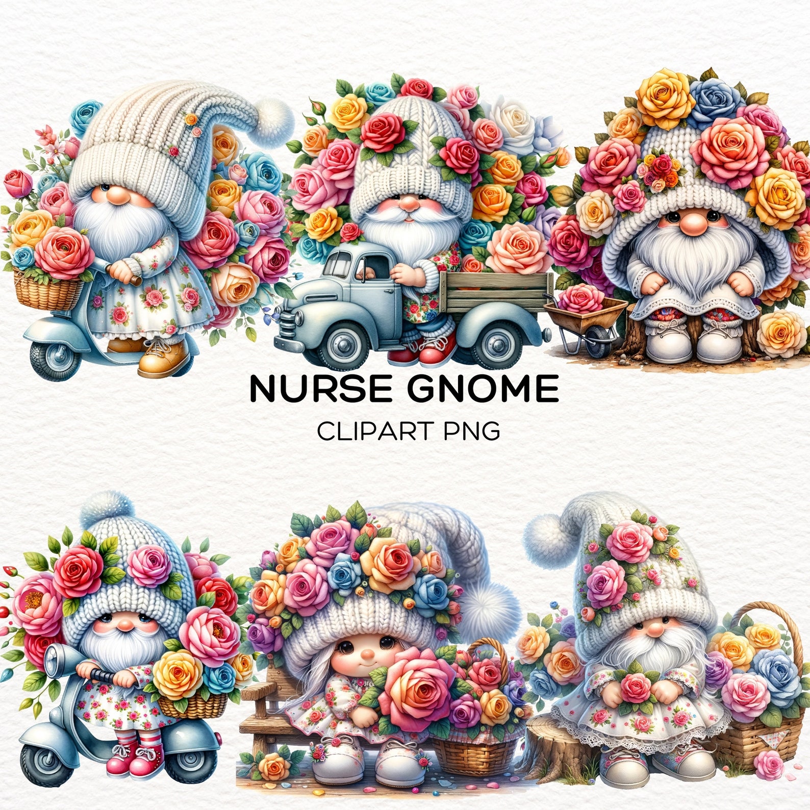 Rose Gnome Watercolor Clipart, Rose Gnome Clipart, Rose Gnome Png ...