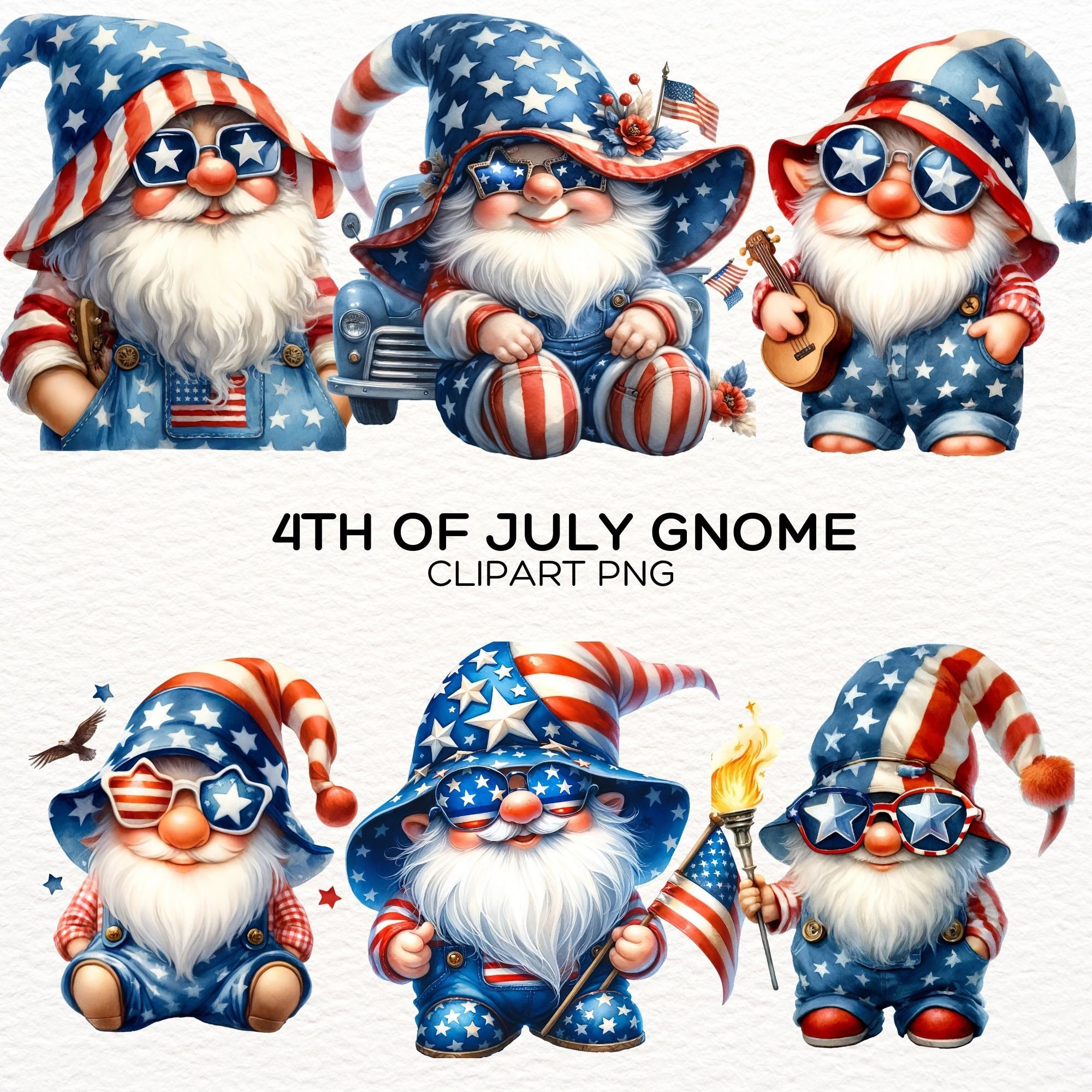 Watercolor Patriotic Gnome Clipart, Memorial Day Gnome Clipart, 4th of ...