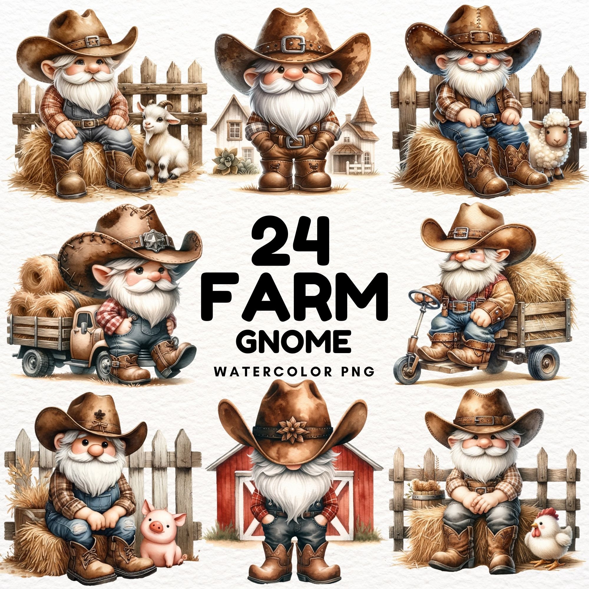 Watercolor Animal Farm Gnome Clipart Png, Animal Farm Gnome, Farmer ...