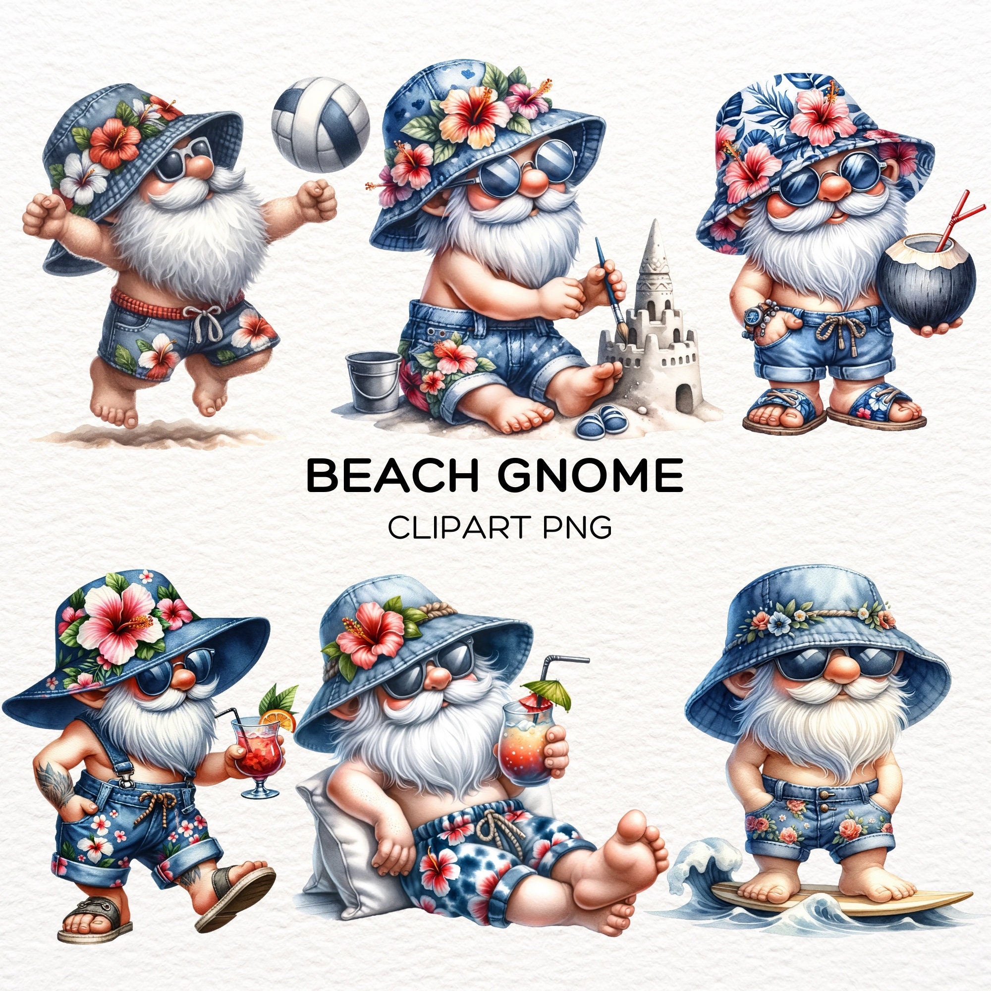 Watercolor Summer Beach Gnome Clipart Png, Gnome Summer Beach Clipart ...