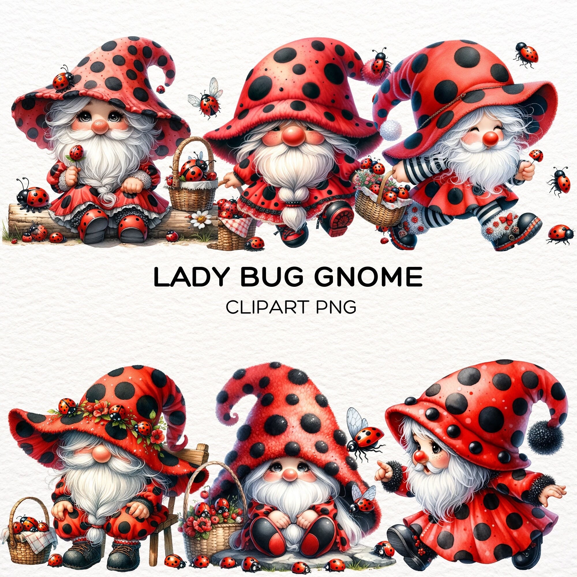 Watercolor Ladybug Gnome PNG Clipart, Ladybug Gnome, Spring Gnome ...