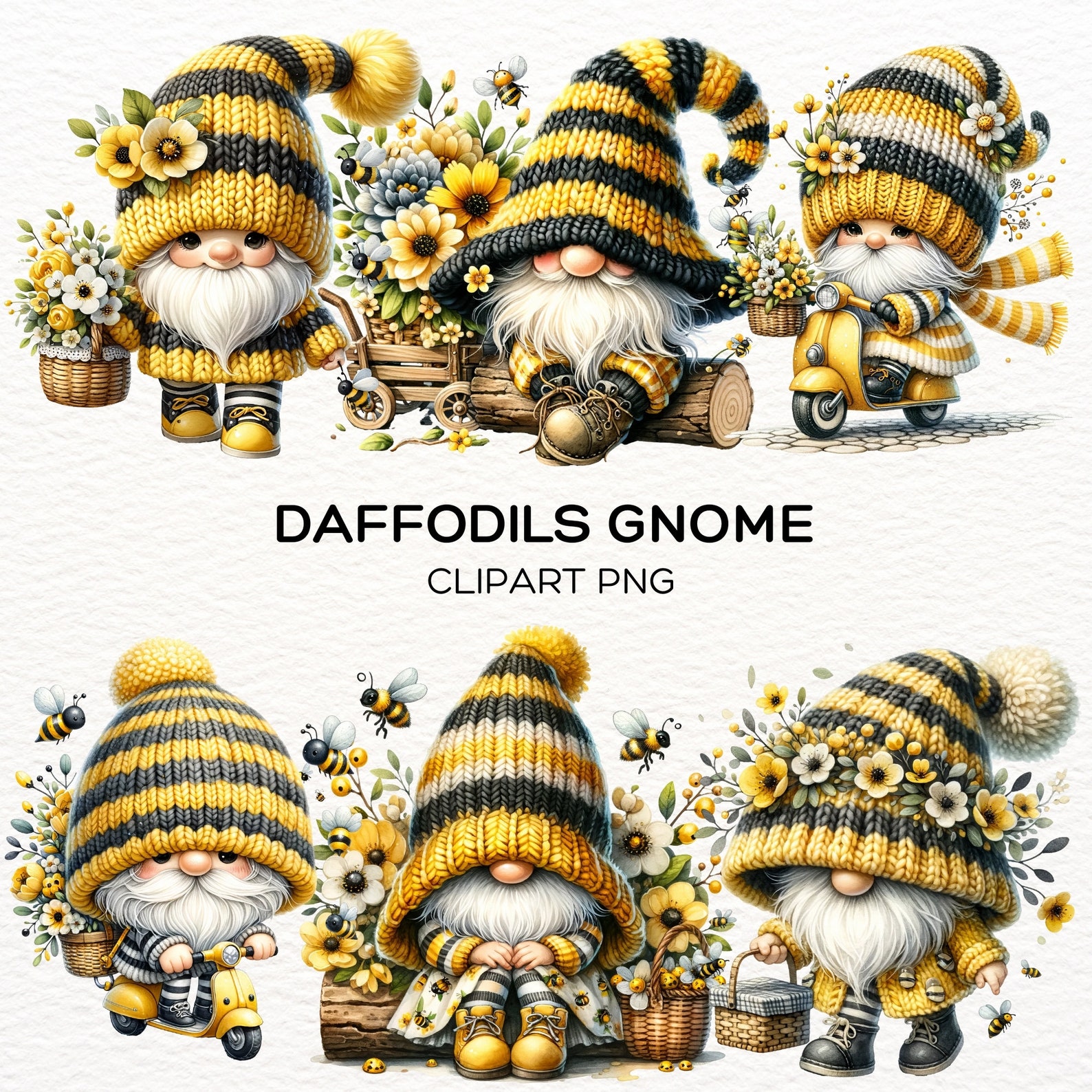 Watercolor Bee Gnomes Clipart, Gnome Bee Clipart, Bee Clipart, Bee ...
