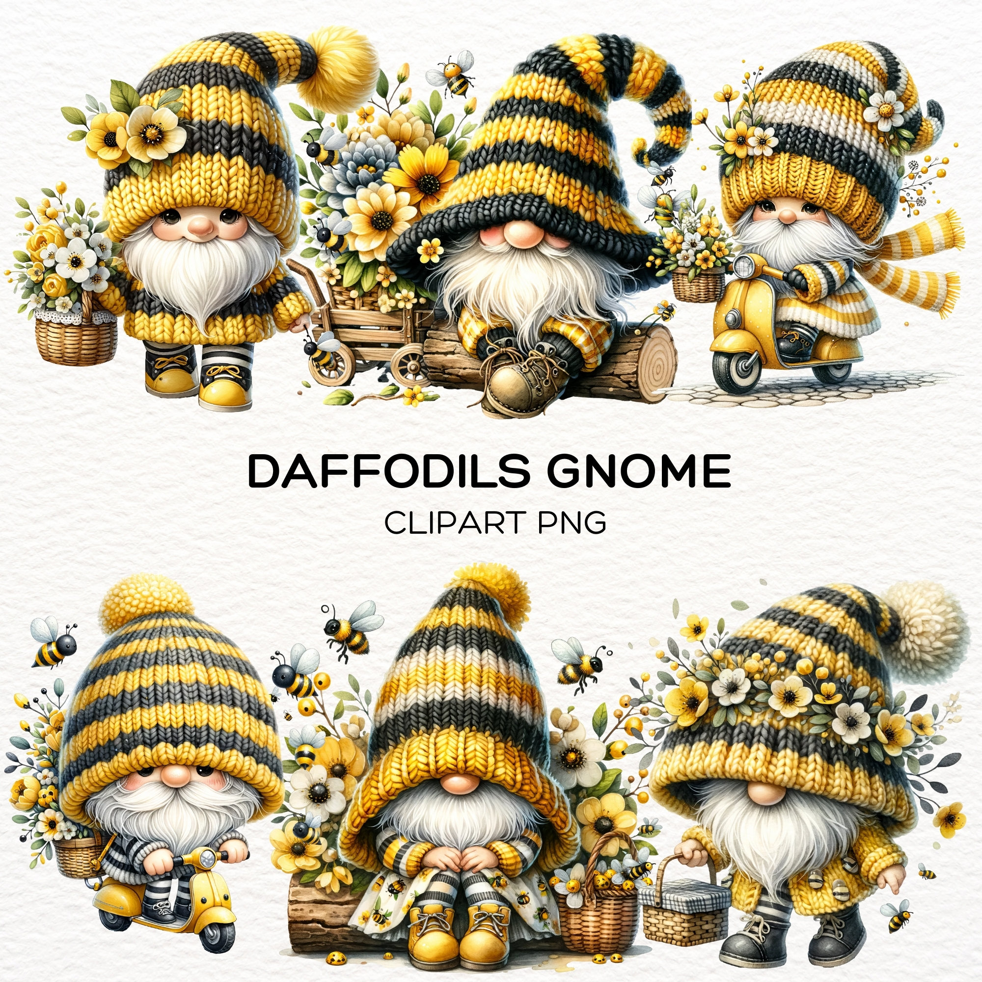 Watercolor Bee Gnomes Clipart, Gnome Bee Clipart, Bee Clipart, Bee ...