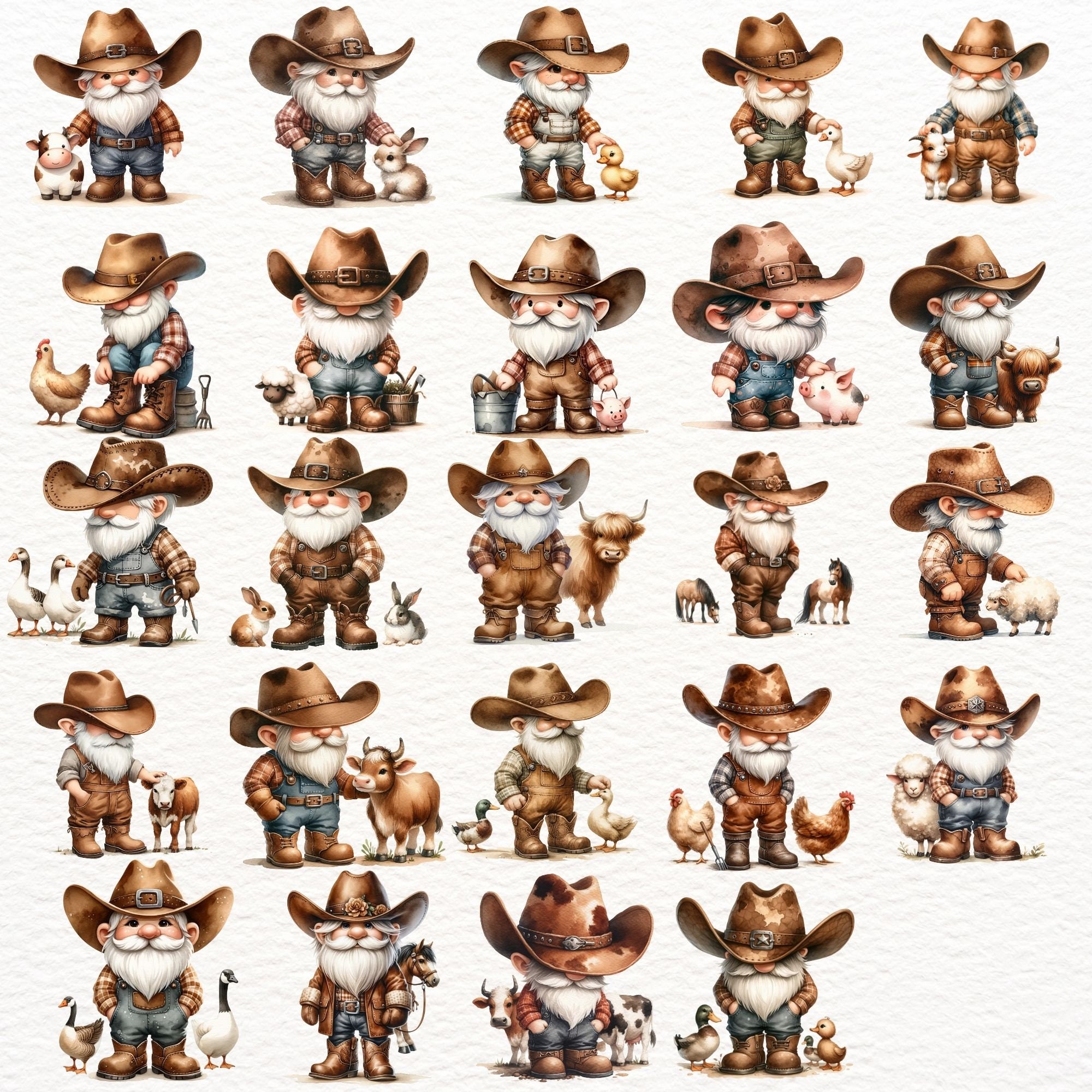 Watercolor Animal Farm Gnome Clipart Png, Animal Farm Gnome, Farmer ...