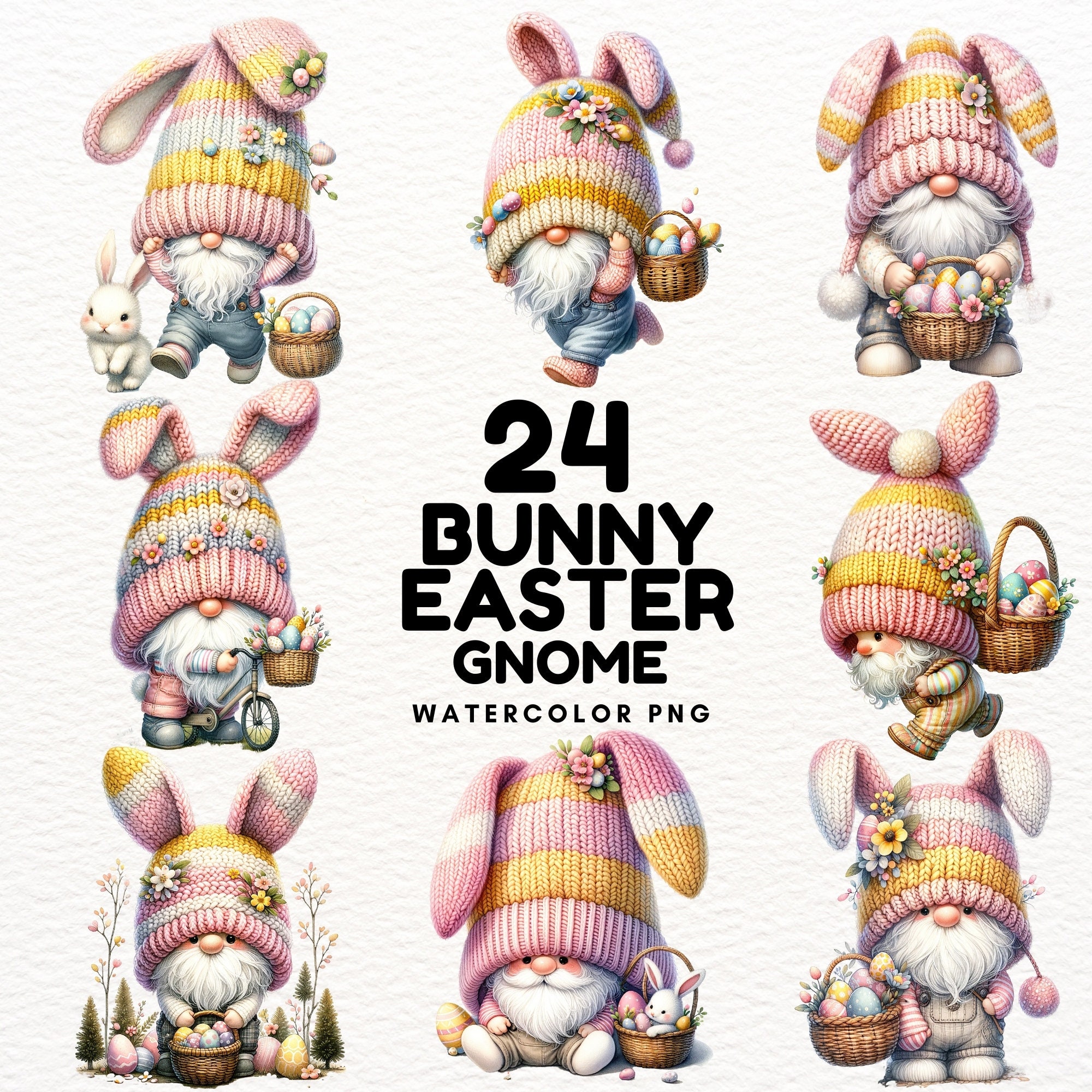Easter Gnomes Watercolor Clipart PNG, Spring Flowers Easter Eggs ...