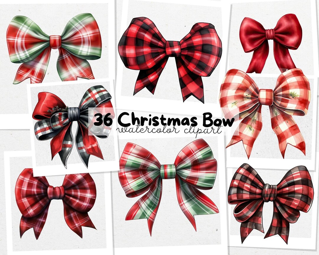 Watercolor Christmas Bow Clipart PNG Red Fabric Bow Clipart - Etsy