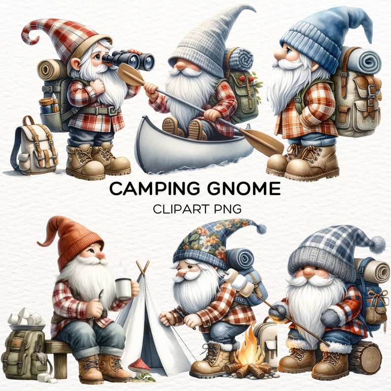 Watercolor Camping Gnome Clipart, Camping Gnome Png, Adventure Gnome ...