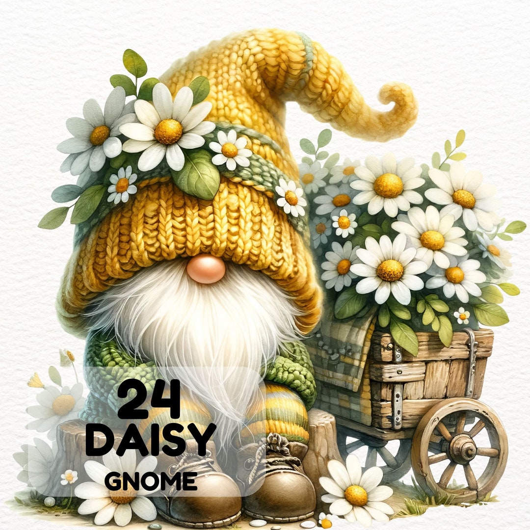 Gnome Daisy Watercolor Clipart, Spring Gnome PNG Illustration, Easter ...