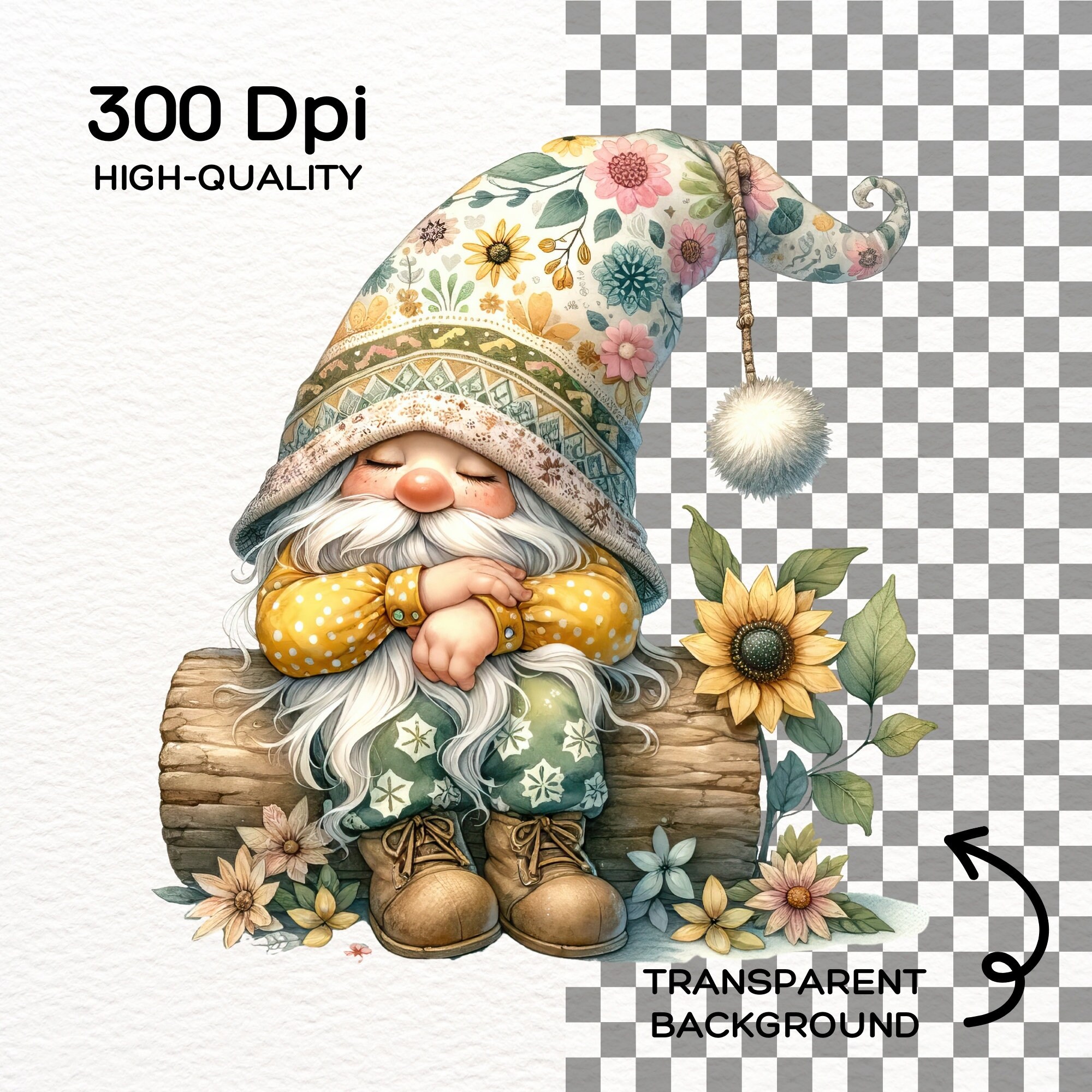 Watercolor Sunflowers Gnome Clipart Bundle Png, Sunflower Gnomes PNG ...