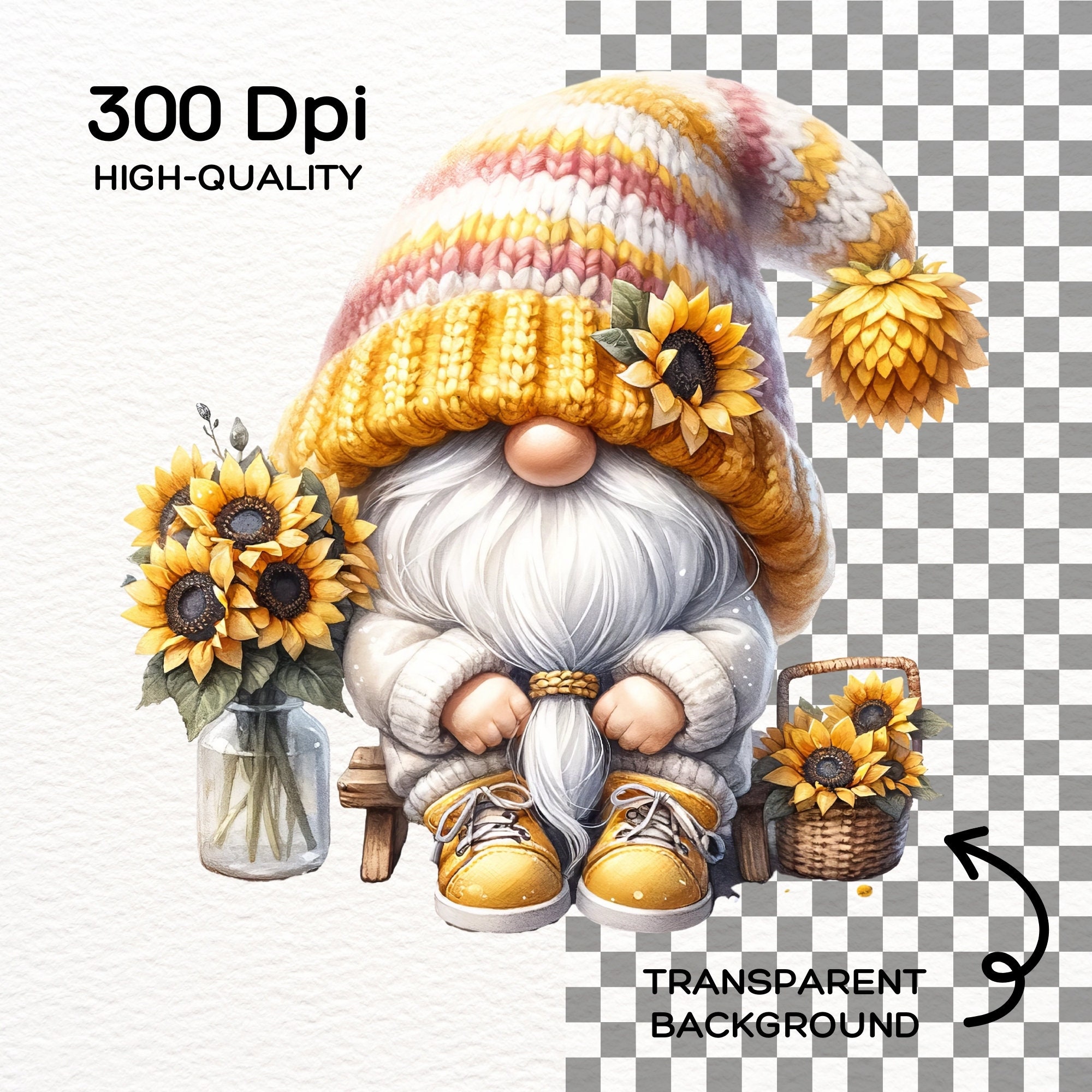 Watercolor Sunflowers Gnome Clipart Bundle Png, Sunflower Gnomes PNG ...