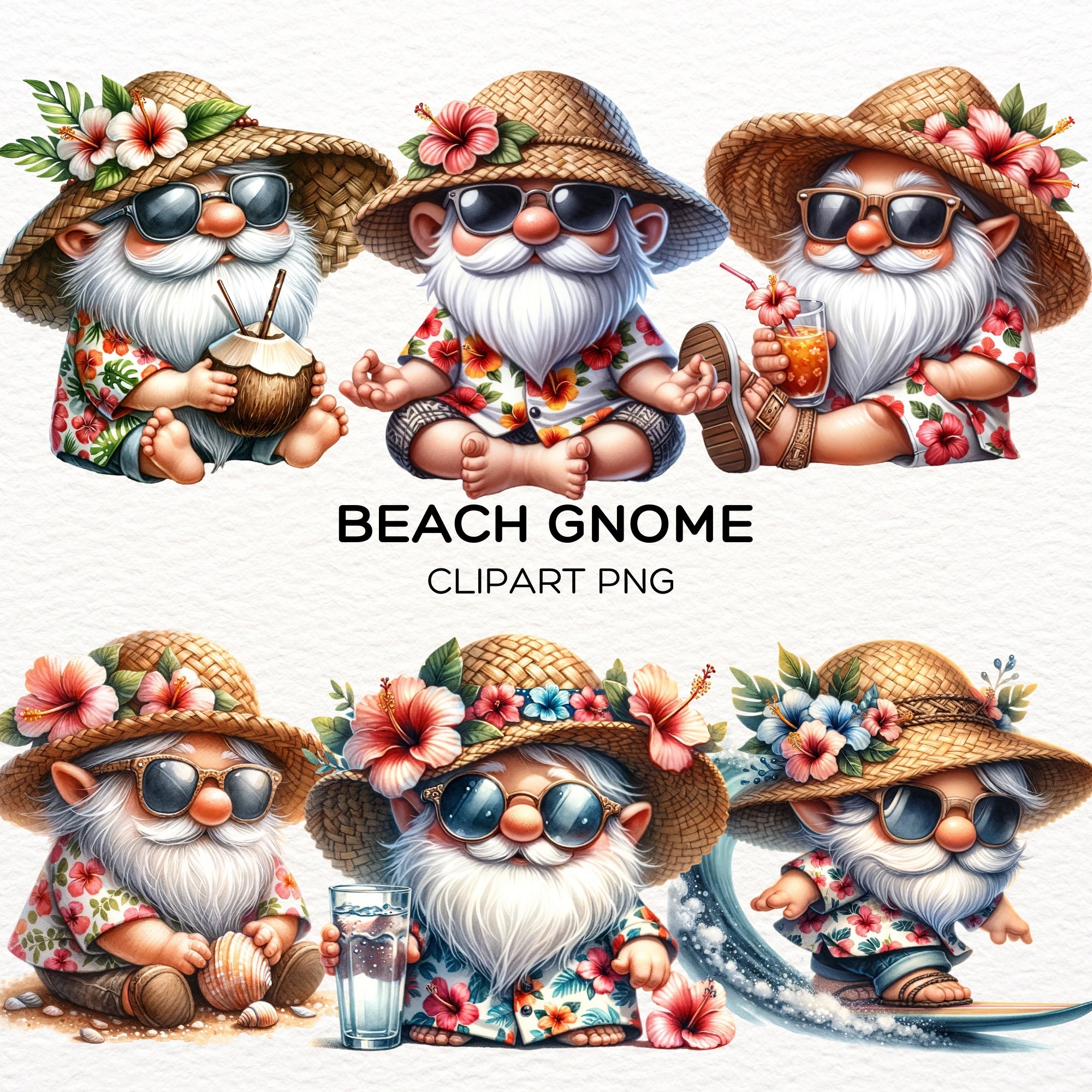 Watercolor Summer Beach Gnome Clipart Png, Gnome Summer Beach Clipart ...