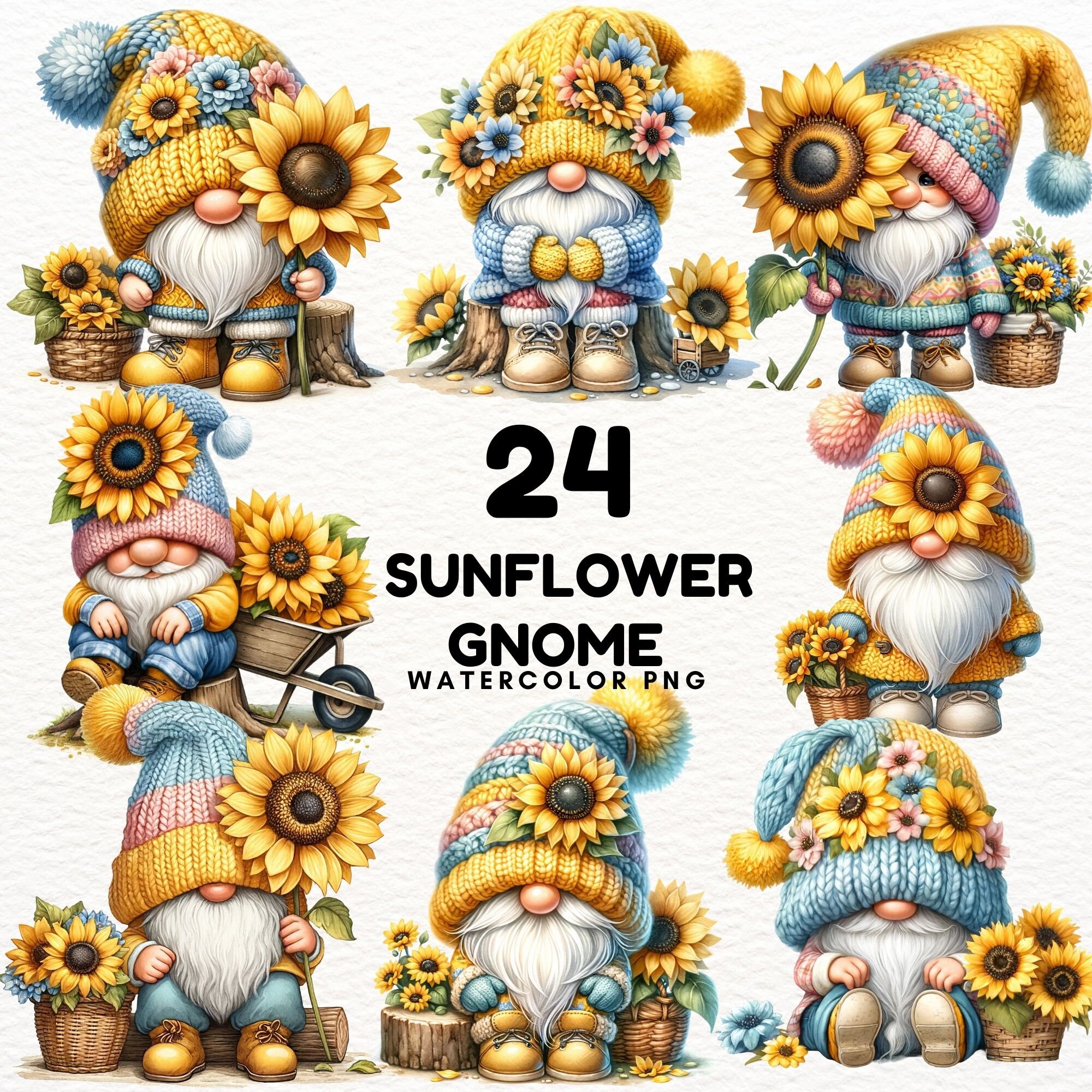 Sunflower Gnome PNG Clipart, Garden Gnome Watercolor Clipart, Gnome ...