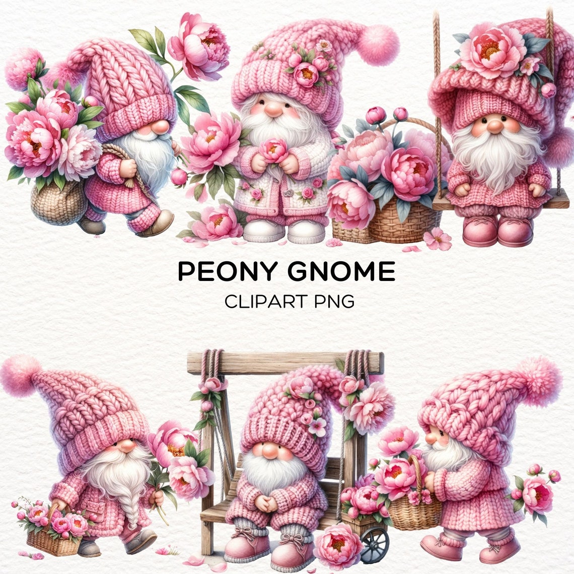 Spring Gnome Clipart, Watercolor Gnome Peony, Spring Peony Gnome PNG ...