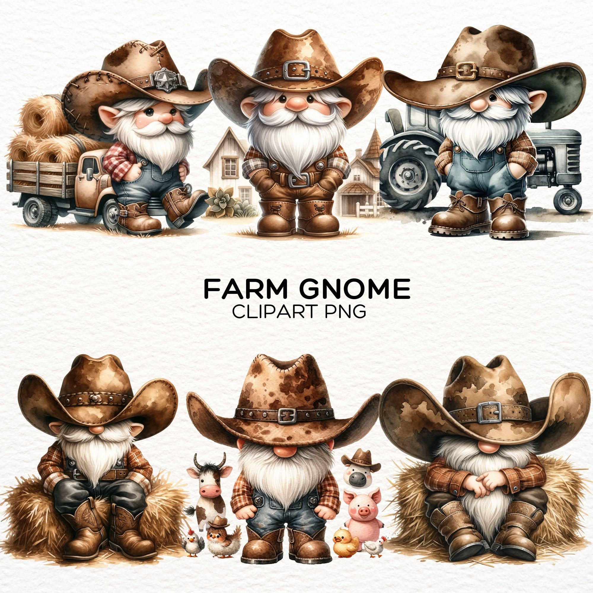Watercolor Animal Farm Gnome Clipart Png, Animal Farm Gnome, Farmer ...