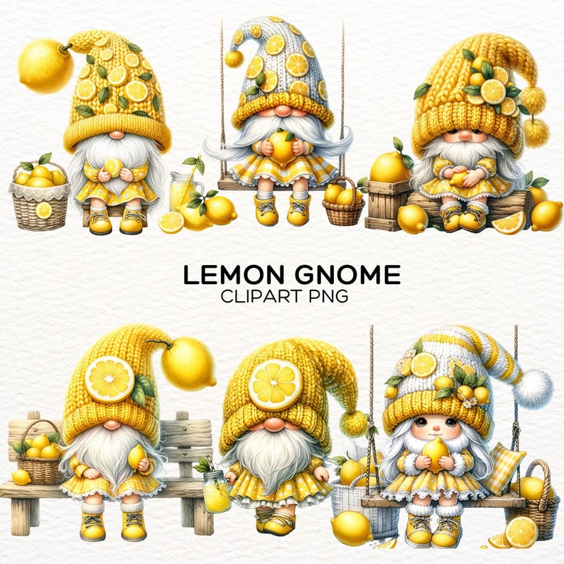 Watercolor Lemon Gnome Clipart, Lemon Gnome Clipart, Cute Gnome PNG ...