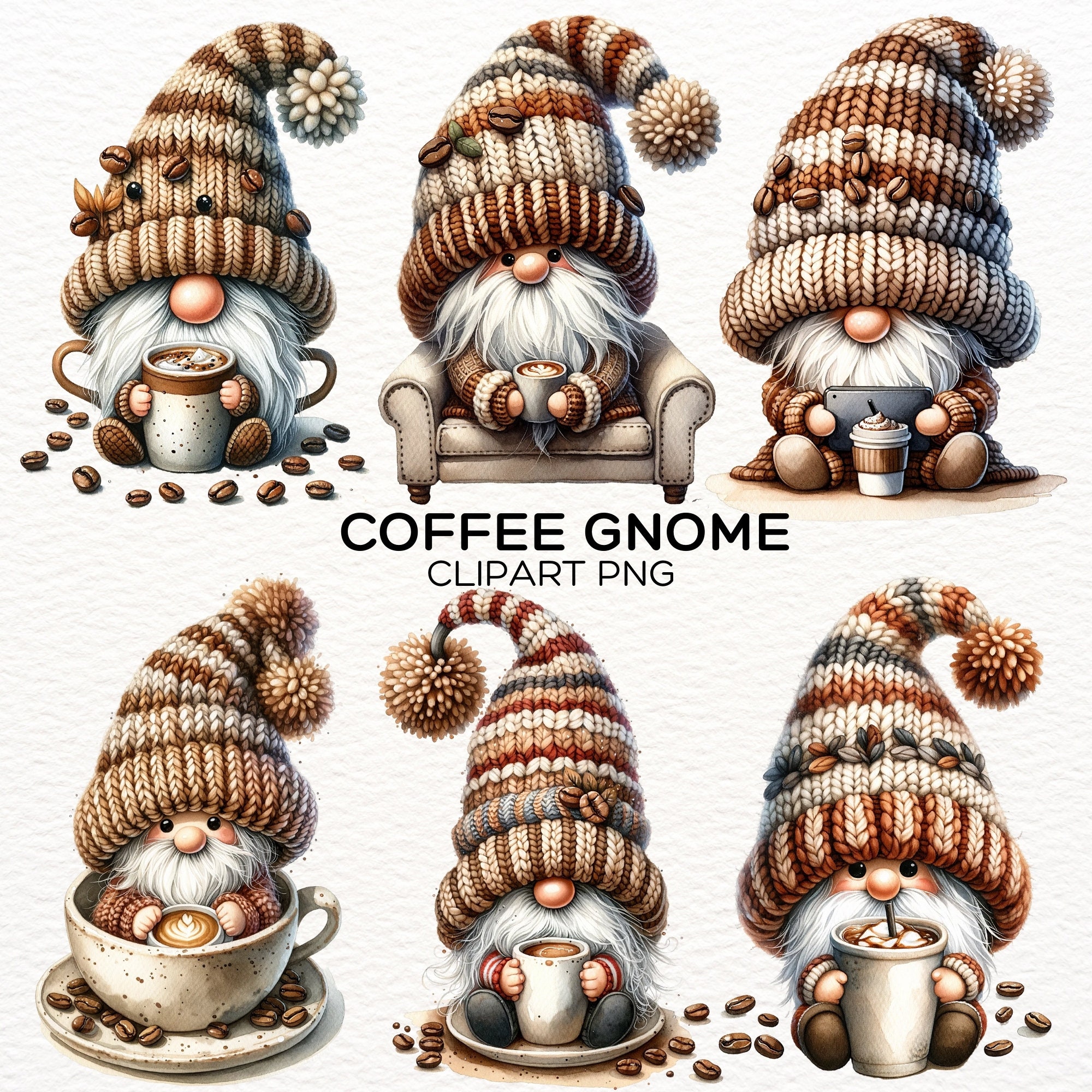 Watercolor Coffee Gnome, Coffee Gnomes Png, Coffee Latte Gnome, Cute ...