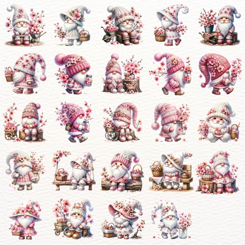 Spring Gnome Clipart, Watercolor Gnome Cherry Blossom, Spring Blossom ...