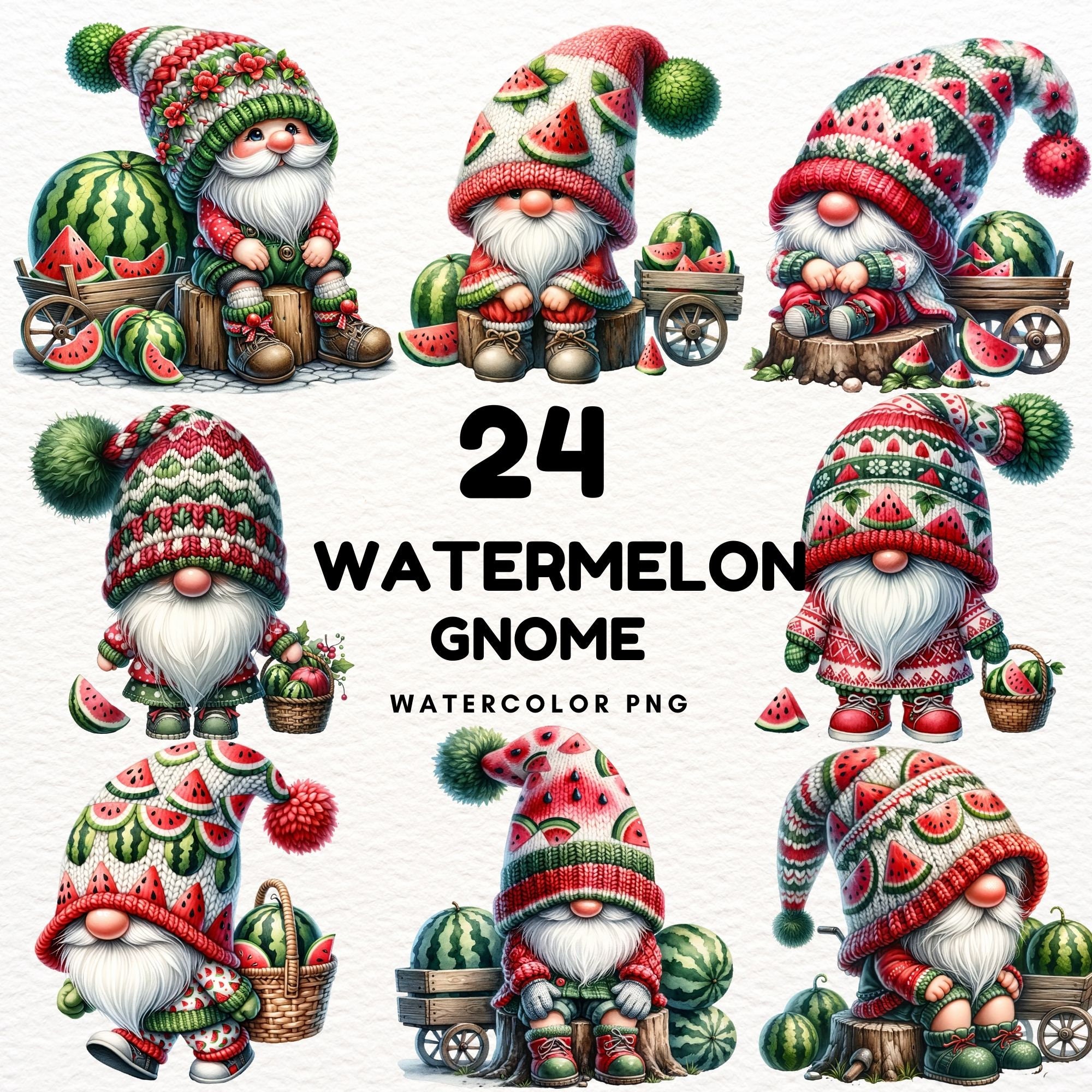 Watermelon Gnome Clipart, Cute Watermelon PNG, Watercolor Gnome Clipart ...