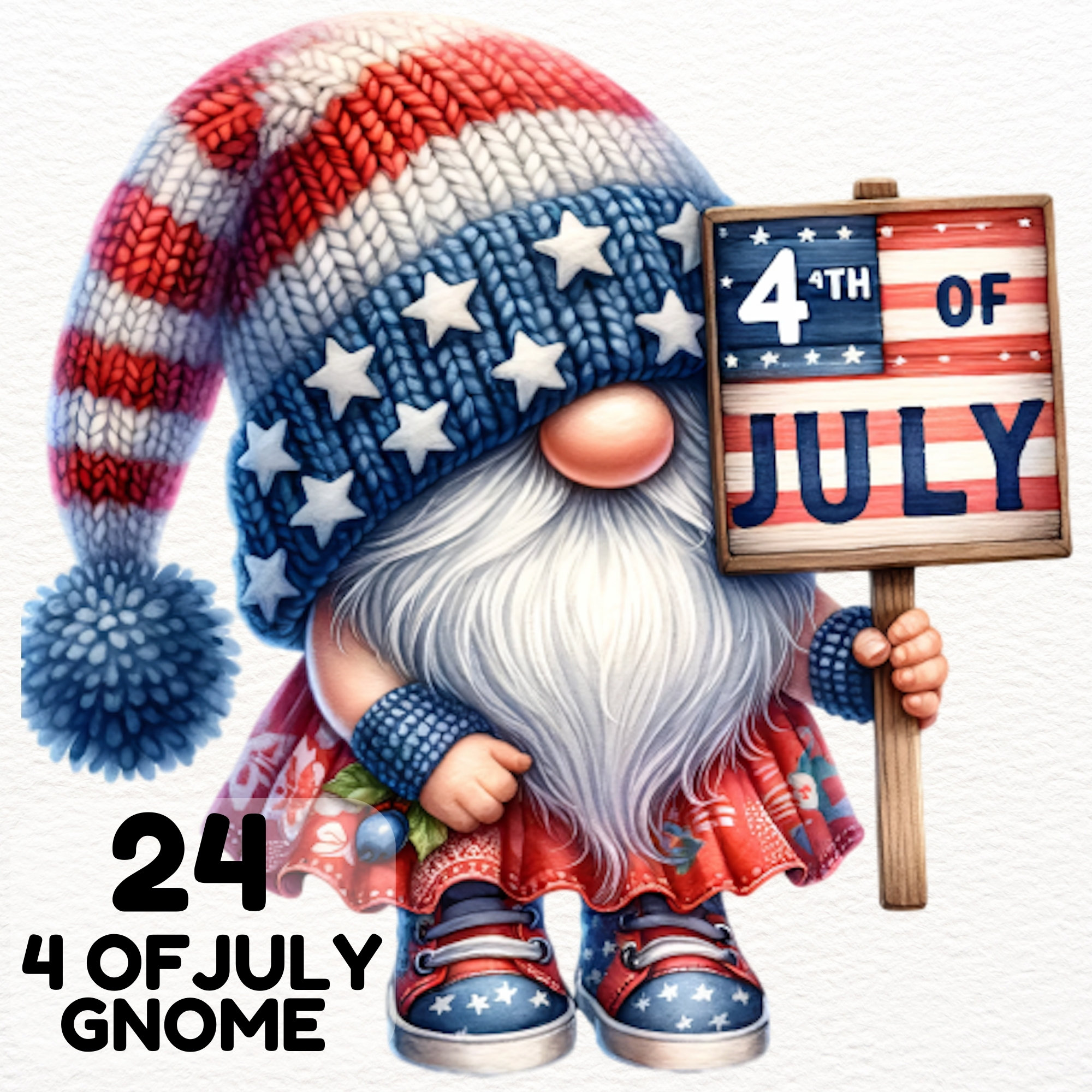 Watercolor Patriotic Gnome Clipart, Memorial Day Gnome Clipart, 4th of ...