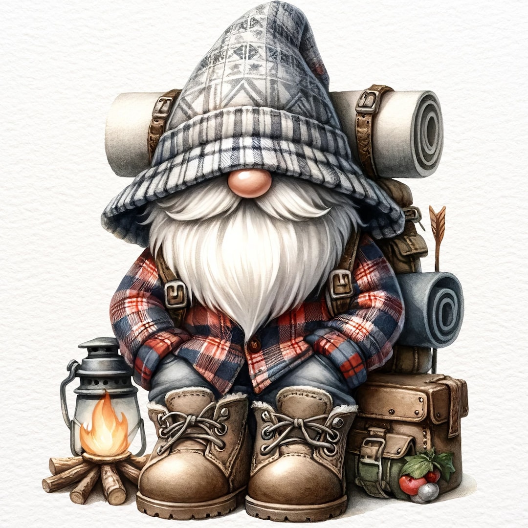 Watercolor Camping Gnome Clipart, Camping Gnome Png, Adventure Gnome ...
