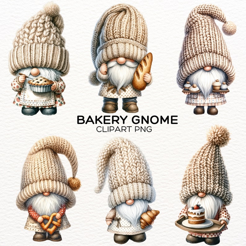 Bakery Gnome Watercolor Clipart, Bakery Gnome Clipart, Baker Gnome ...