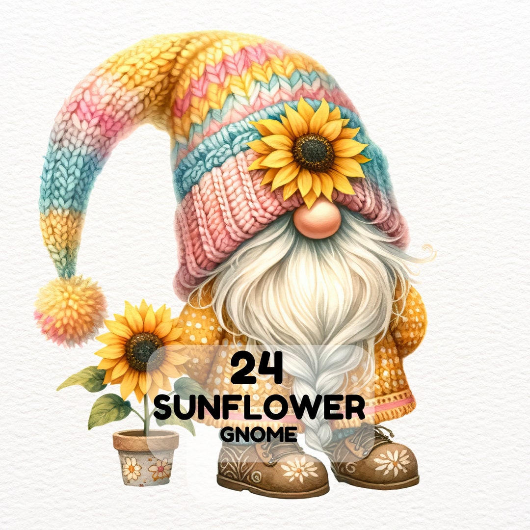 Watercolor Sunflowers Gnome Clipart Bundle Png, Sunflower Gnomes PNG ...