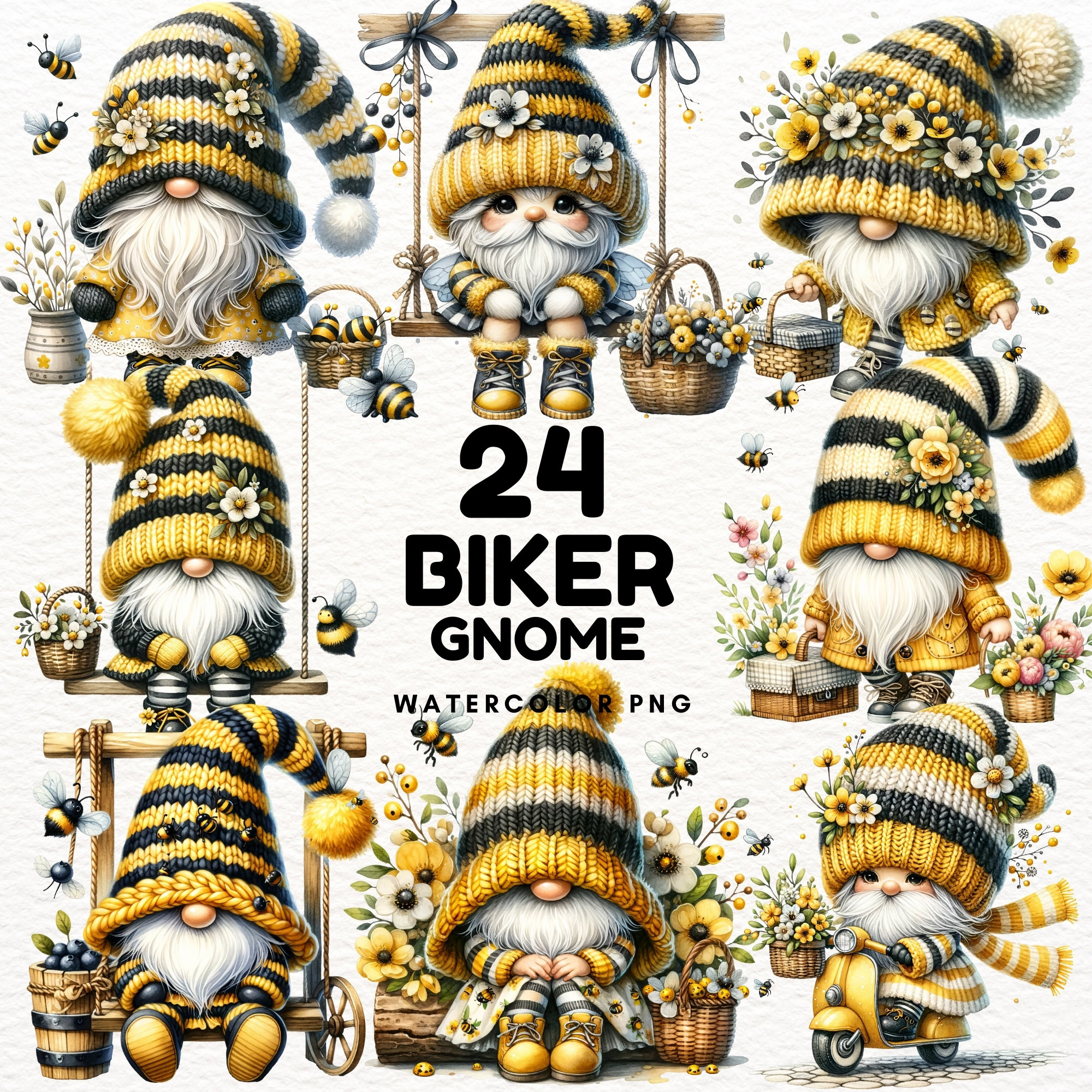 Watercolor Bee Gnomes Clipart, Gnome Bee Clipart, Bee Clipart, Bee ...