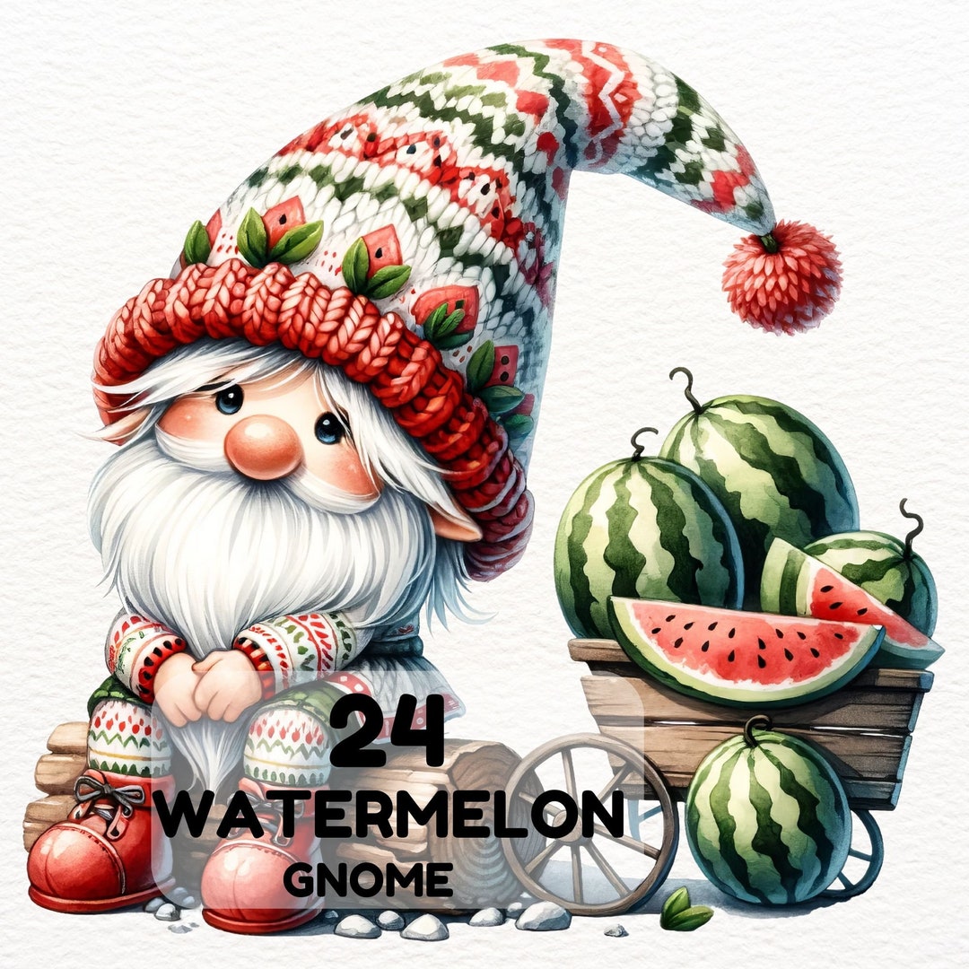 Watermelon Gnome Clipart, Cute Watermelon PNG, Watercolor Gnome Clipart ...