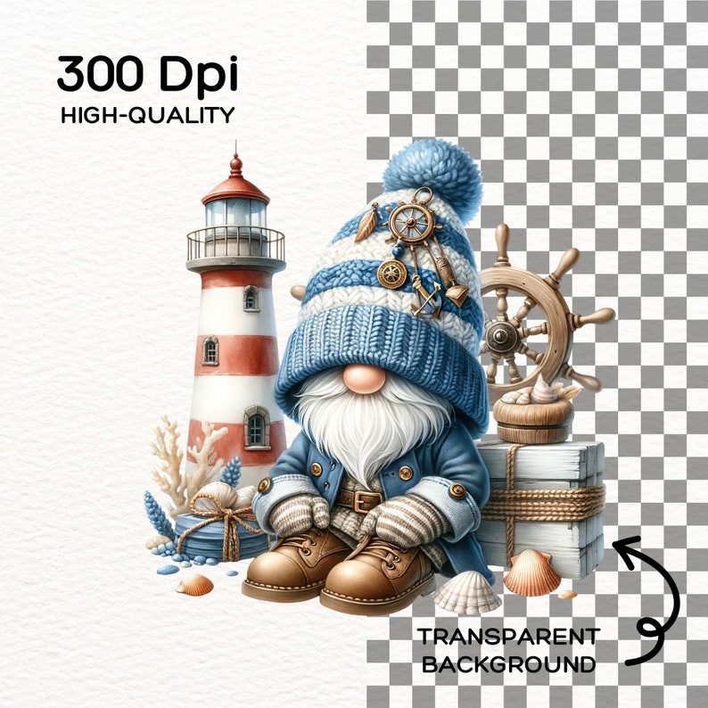 Watercolor Lighthouse Gnome Clipart Bundle, Nautical Gnome Clipart ...
