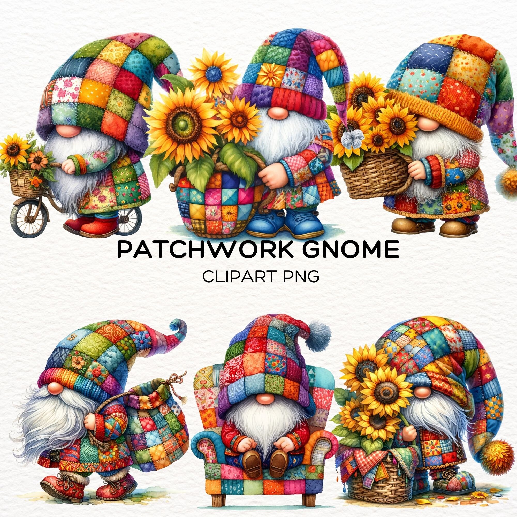 Watercolor Patchwork Gnomes Clipart, Patchwork Gnomes Clipart Bundle, Cottagecore Gnomes, Cute ...