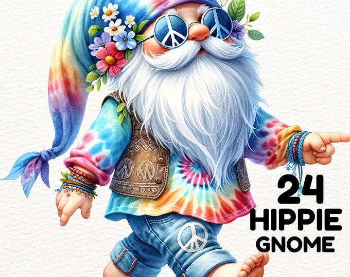 Groovy Floral Gnomes Clipart | Set of 10 | High Quality 300 DPI Jpegs ...