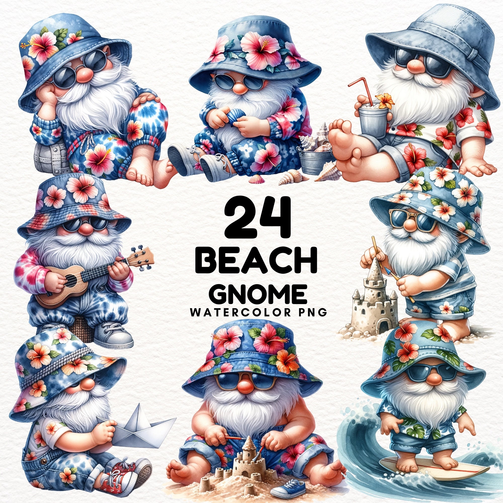 Watercolor Summer Beach Gnome Clipart Png, Gnome Summer Beach Clipart ...