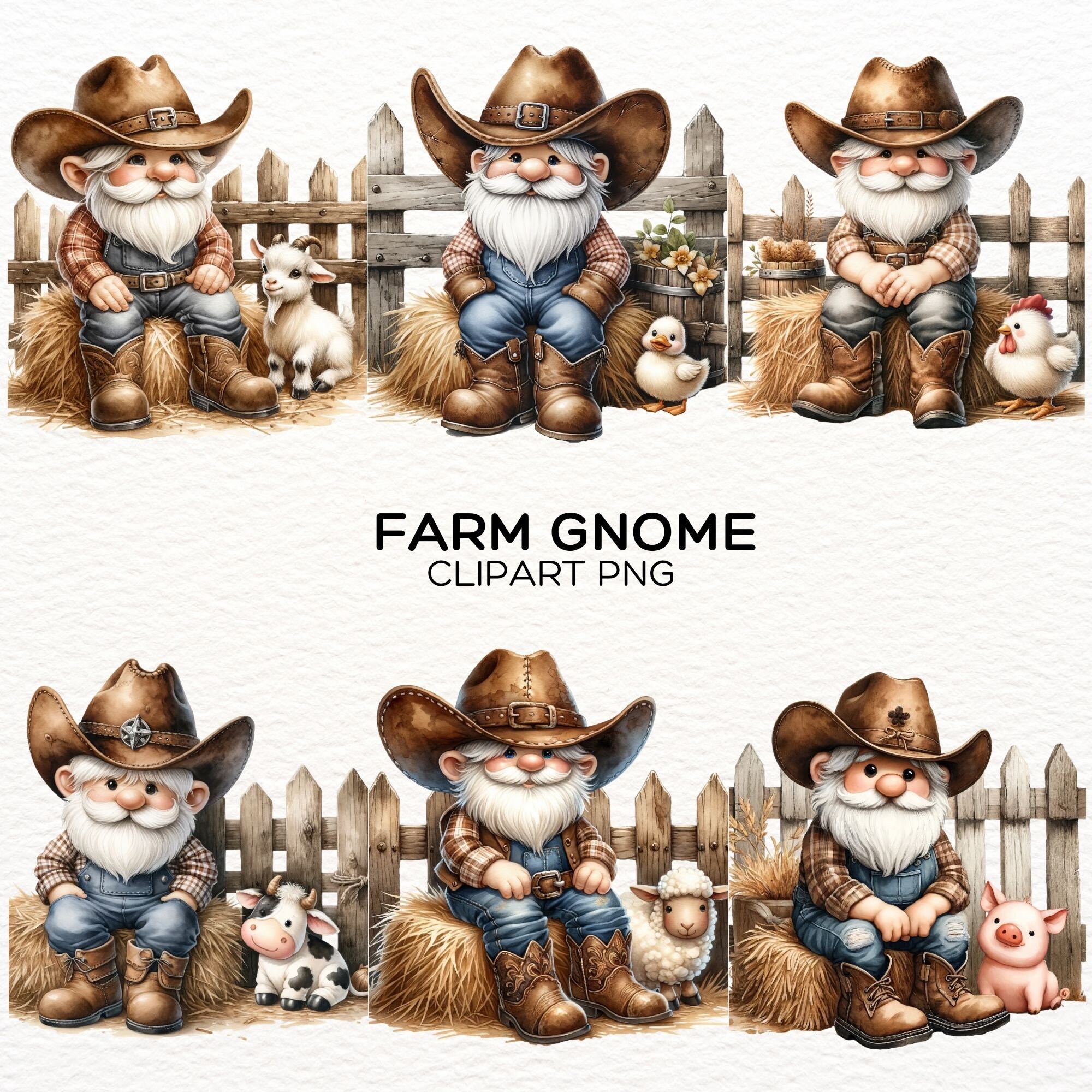 Watercolor Animal Farm Gnome Clipart Png, Animal Farm Gnome, Farmer ...