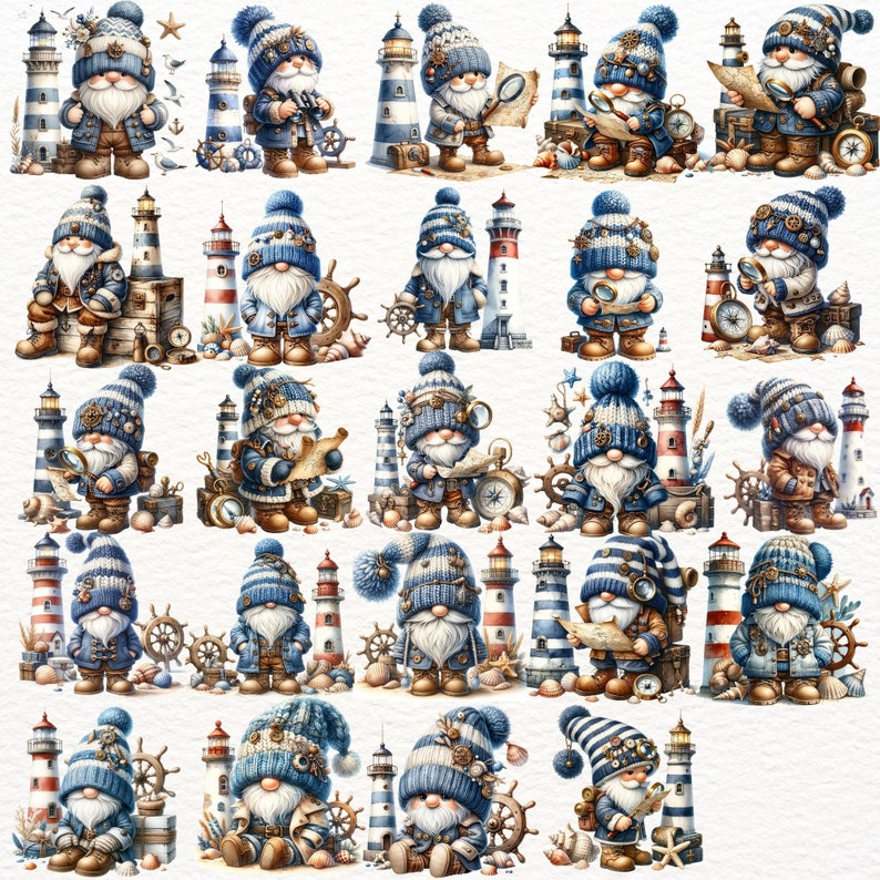 Watercolor Lighthouse Gnome Clipart Bundle, Nautical Gnome Clipart ...