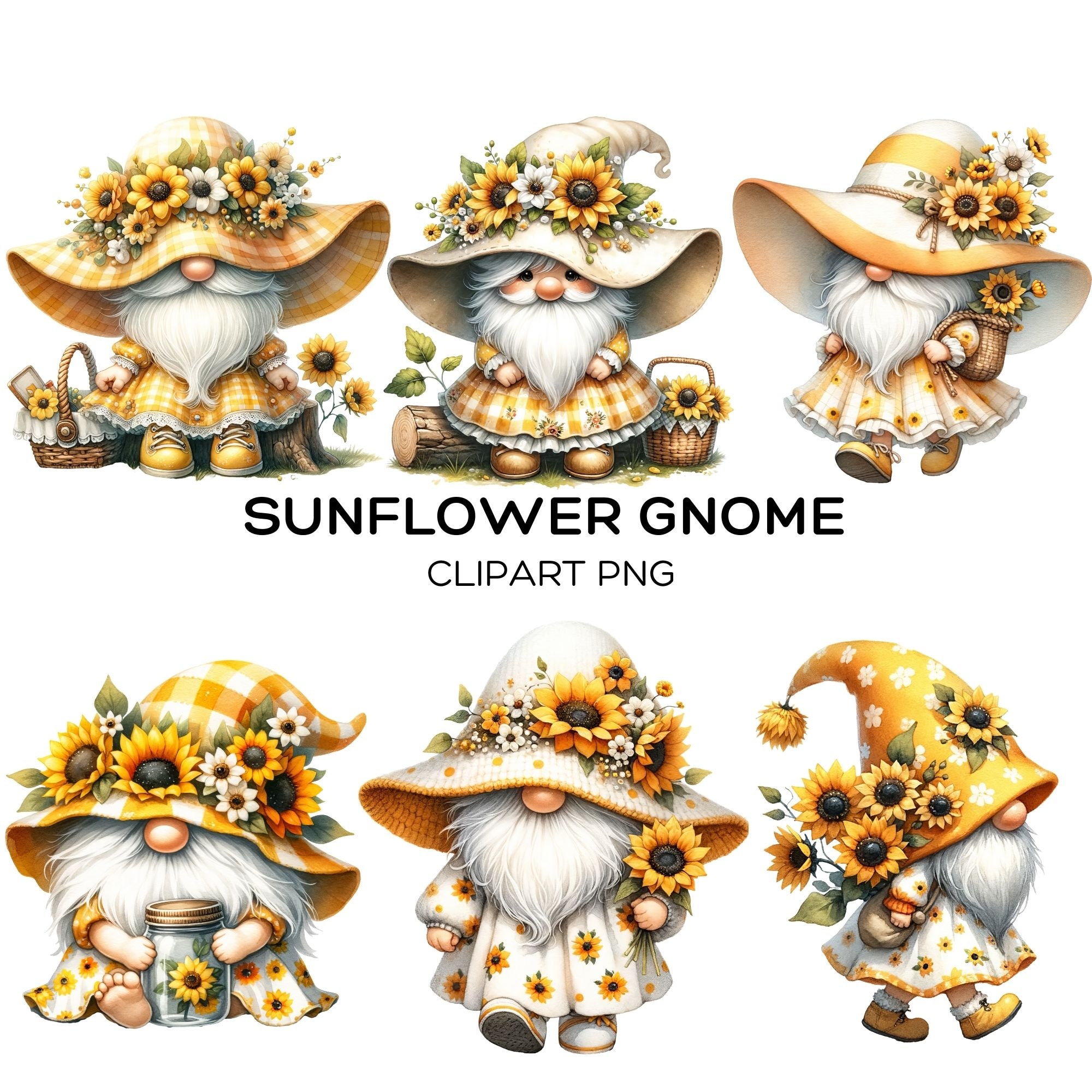 Sunflower Gnome PNG Clipart, Garden Gnome Watercolor Clipart, Gnome ...