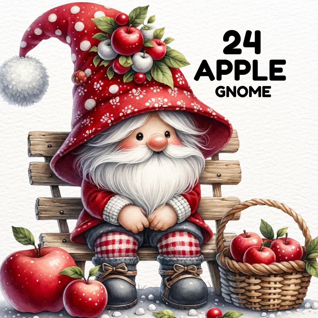 Gnome Apple Watercolor Clipart, Apple Gnome, Spring Gnome Clipart ...